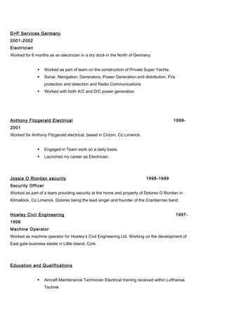 Gerard O Connor Curriculum Vitae without cover letter | DOC