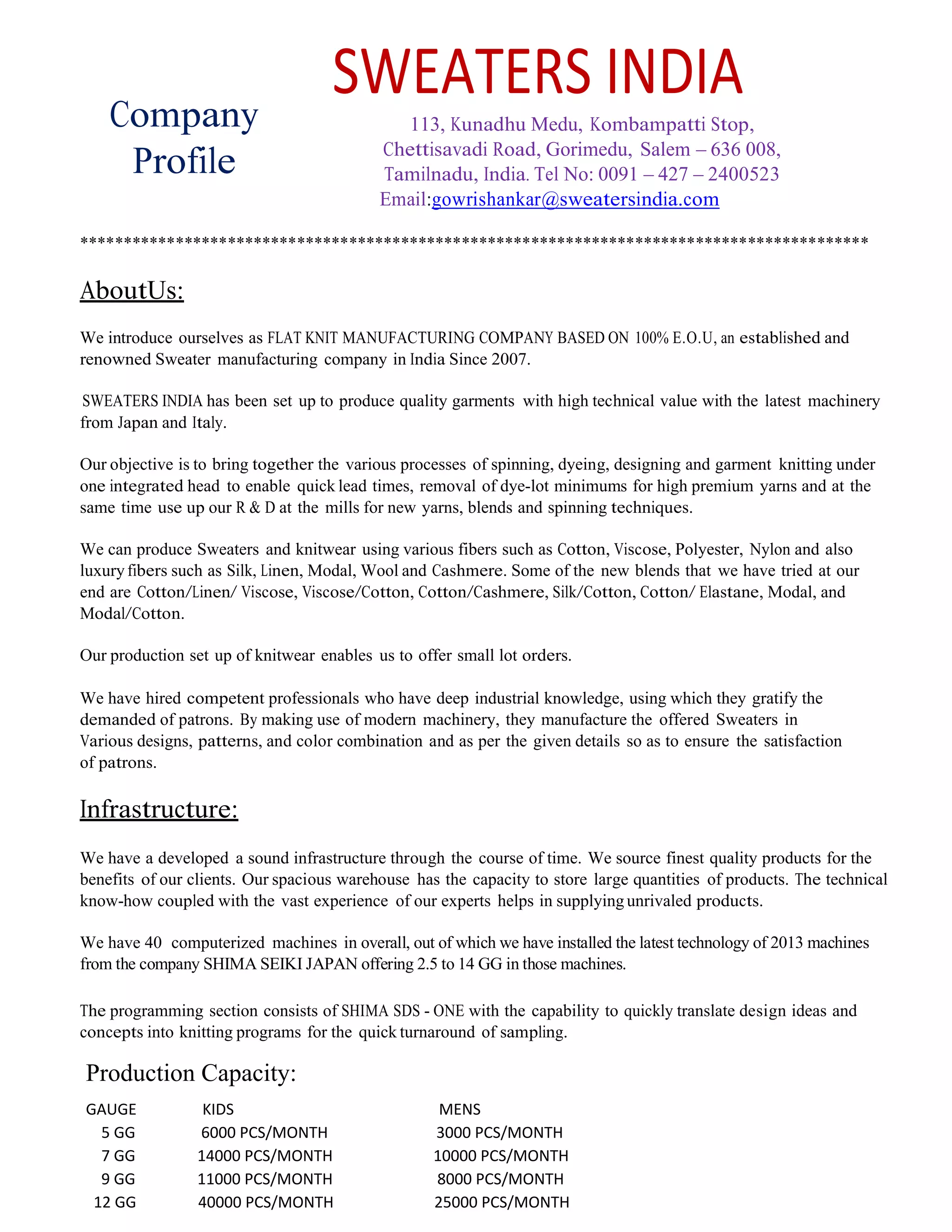 COMPANY PROFILE- SWEATERSINDIA | PDF