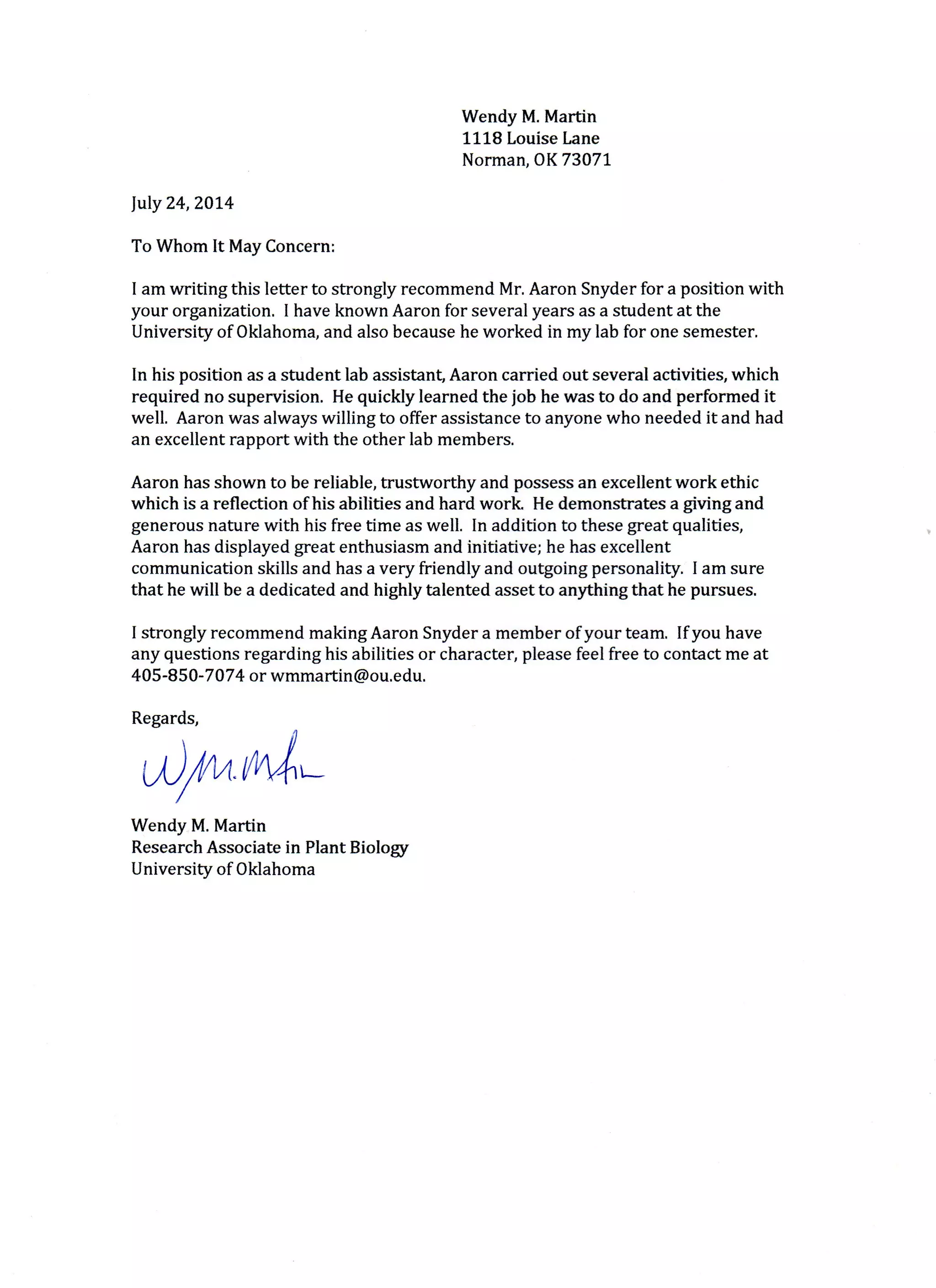 Wendy- recommendation letter | PDF