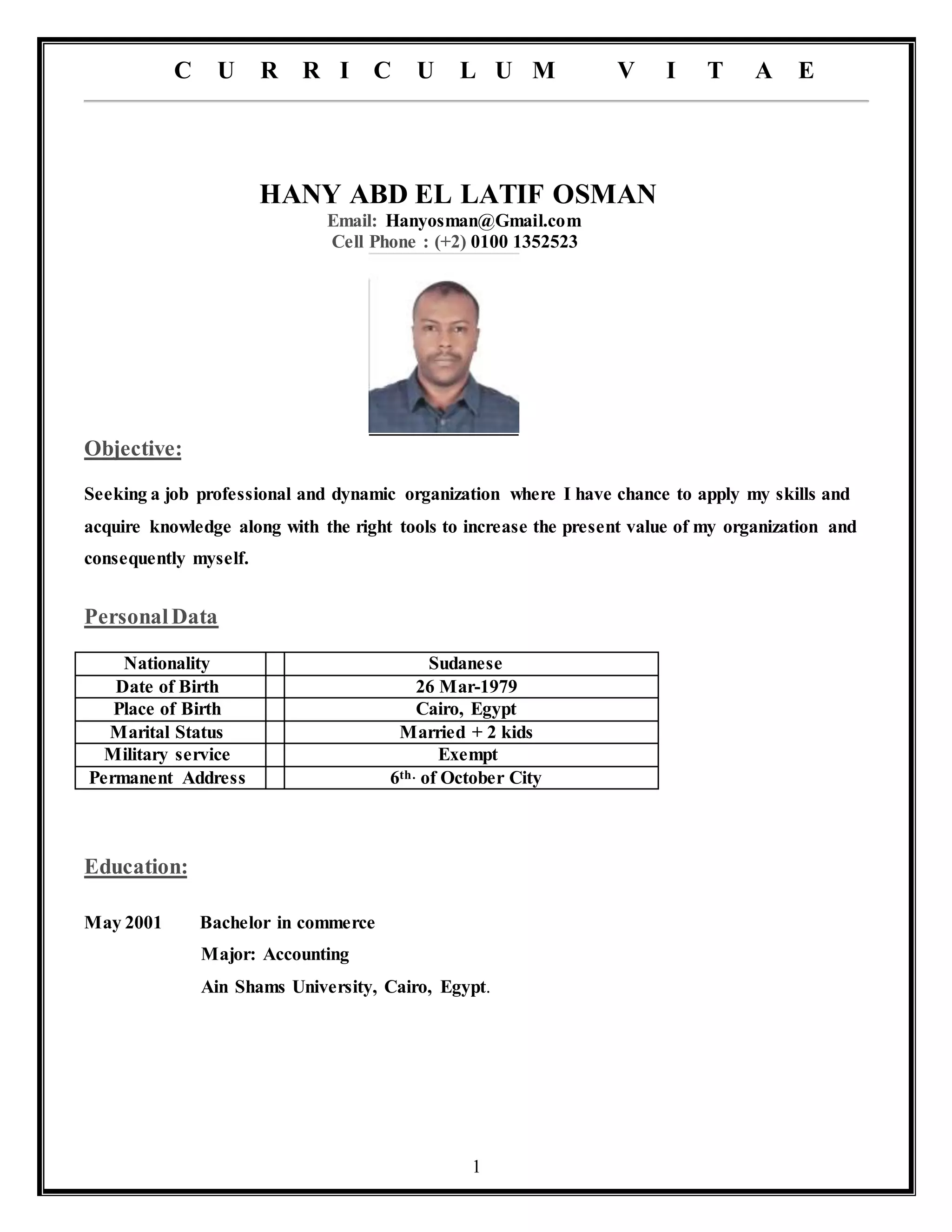 Hany Osman.CV | DOCX | Business | Business and Finance