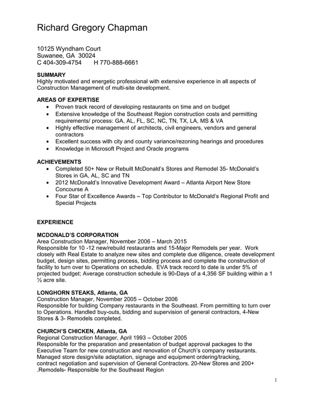 Resume - Greg Chapman 2-26-15 | PDF