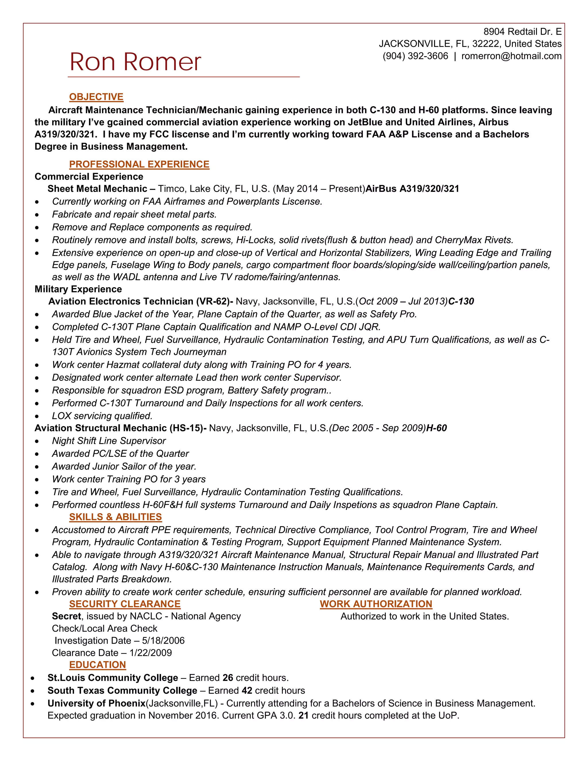 Structures Mechanic Resume | PDF