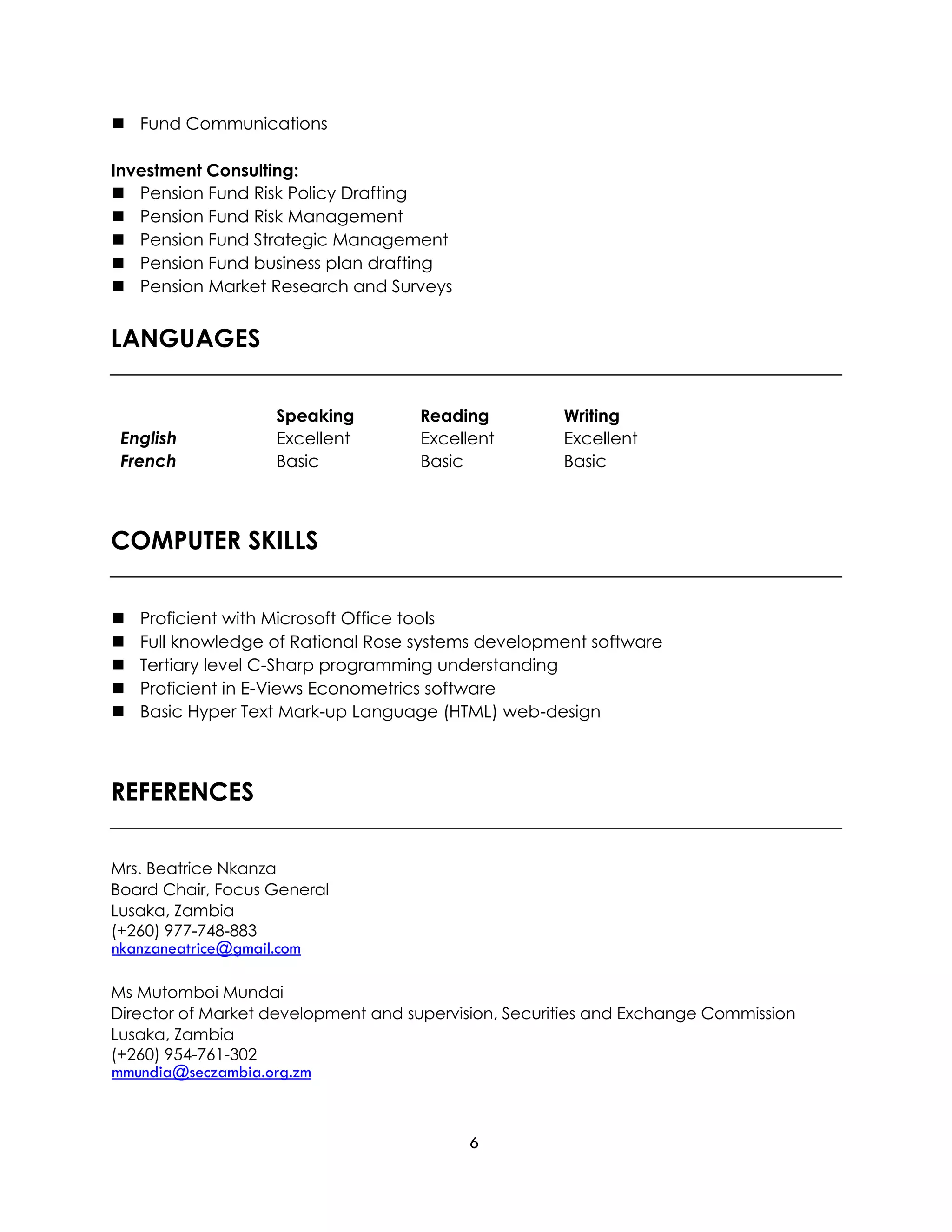 Curriculum vitae - Munyumba Mutwale August 2016 | PDF