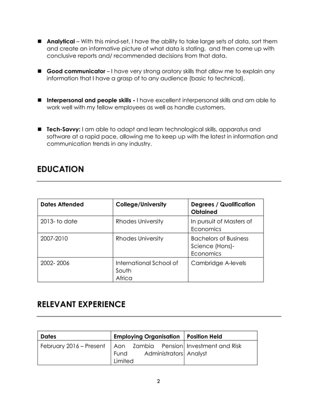 Curriculum vitae - Munyumba Mutwale August 2016 | PDF
