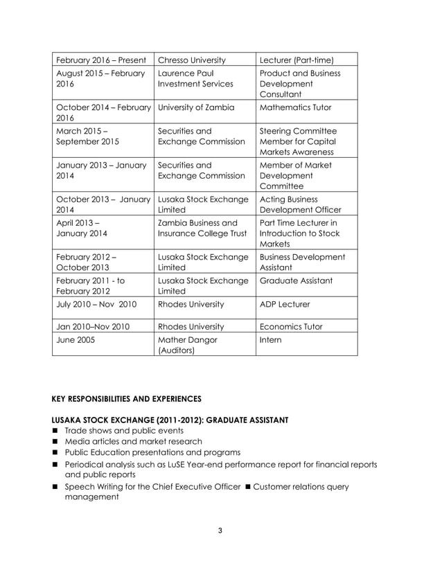 Curriculum vitae - Munyumba Mutwale August 2016 | PDF
