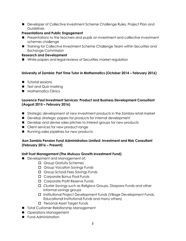 Curriculum vitae - Munyumba Mutwale August 2016 | PDF
