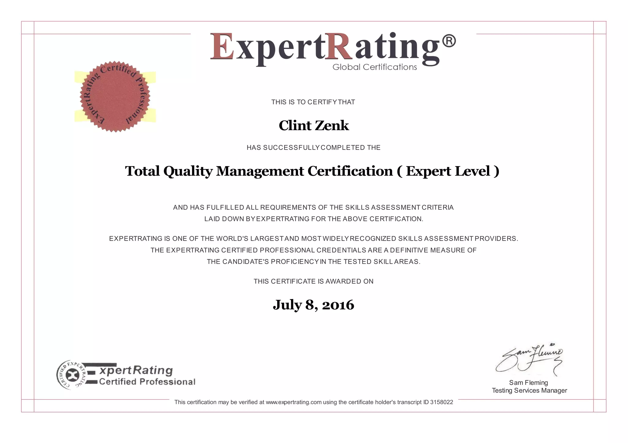 TQM Certificate | PDF