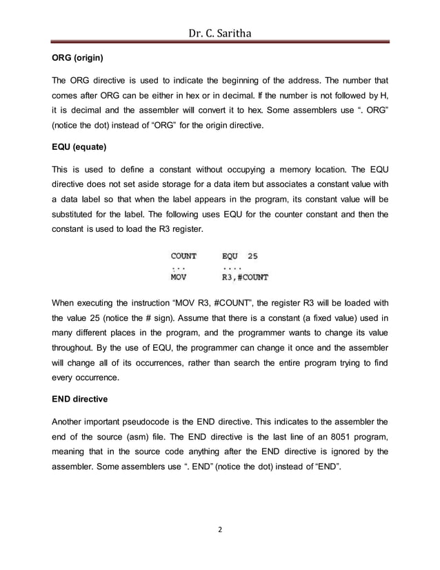 8051 data type and directives | DOCX