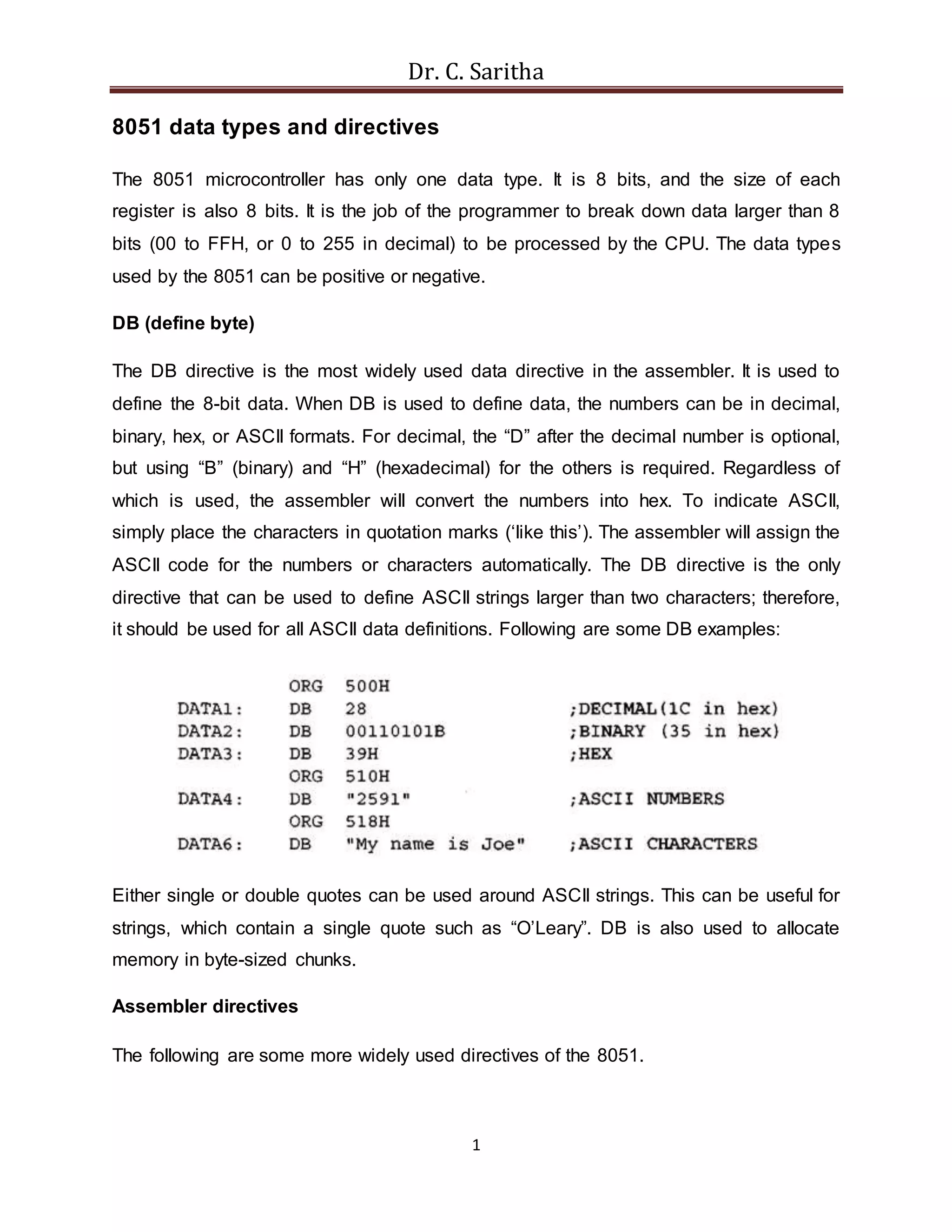 8051 data types and directives | DOCX 8051 data types and directives | DOCX