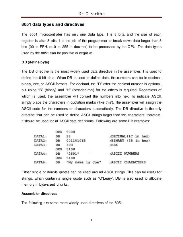 8051 data types and directives