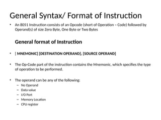 Explanation about 8051 Instruction with examples | PPT