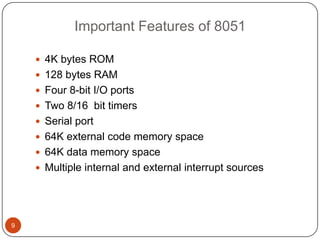 8051 microcontroller features | PPTX