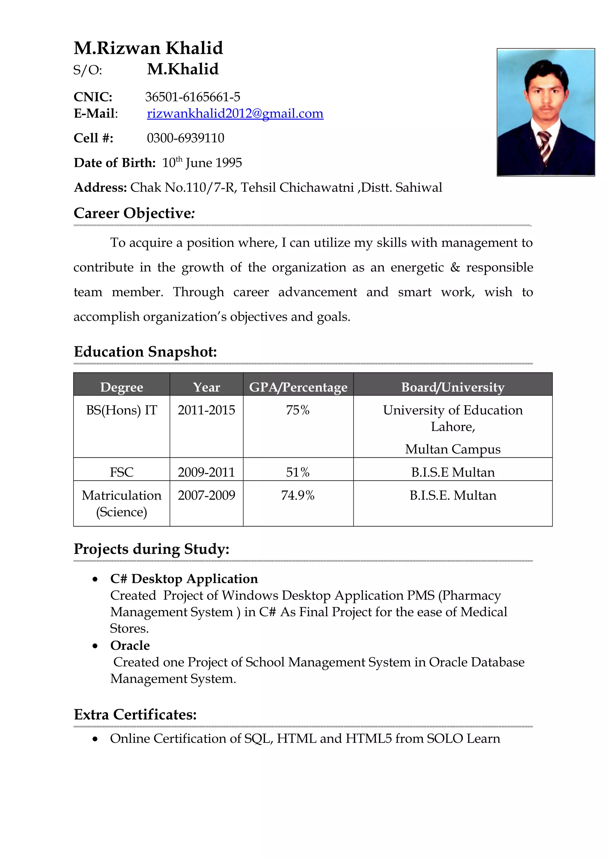 M Rizwan Khalid | DOC | Programming Languages | Computing