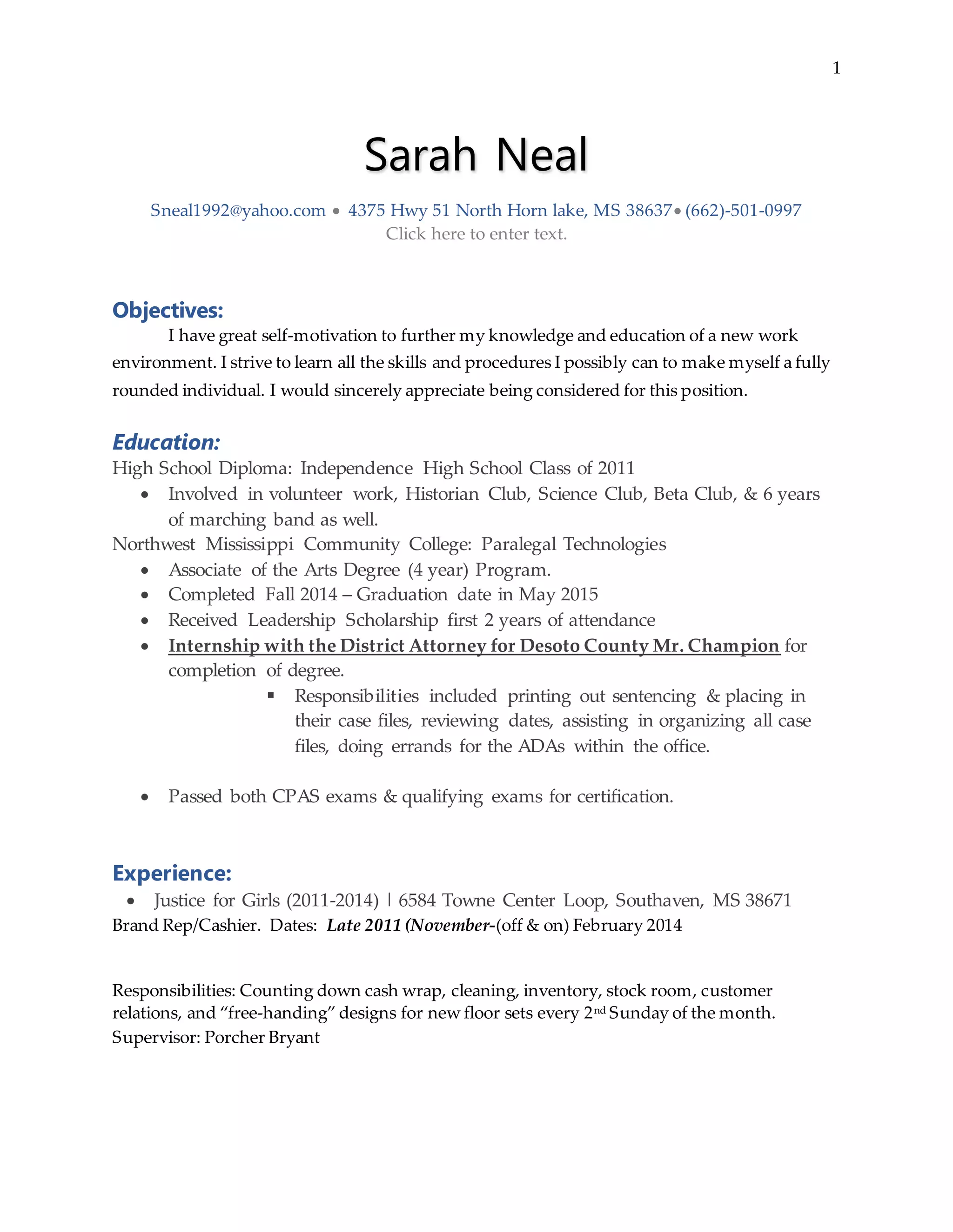 Sarah Neal Resume 2015 | DOCX