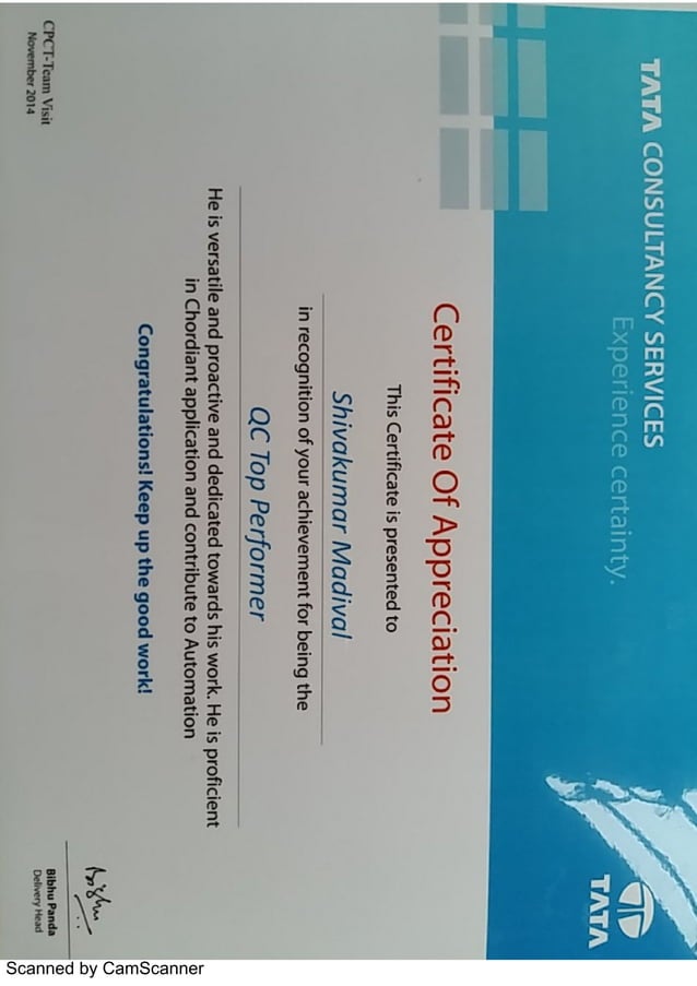 TCS Certificate of Appreciation 2014 | PDF