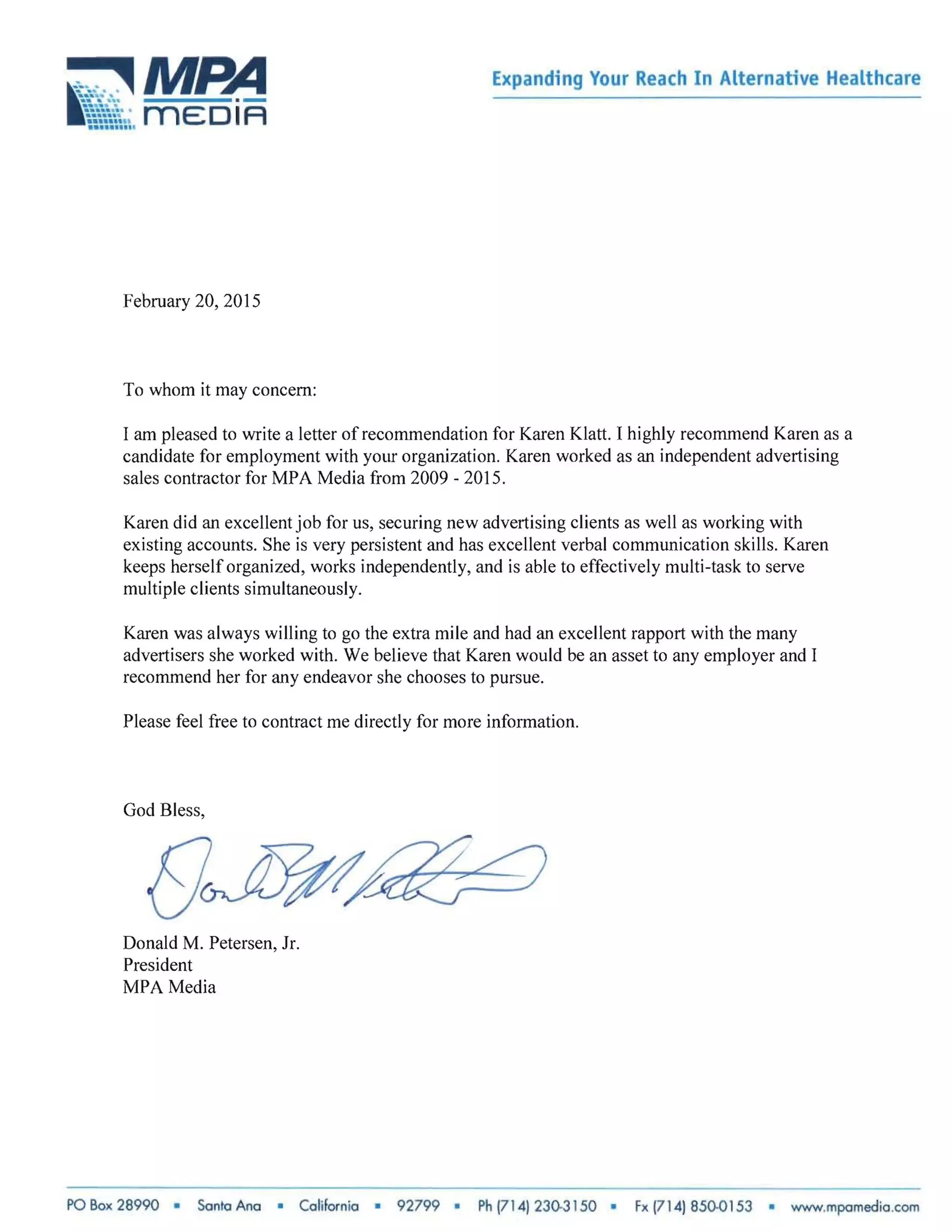 Karen's recommendation letter | PDF | Business | Business and Finance