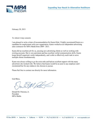 Karen's recommendation letter | PDF | Business | Business and Finance