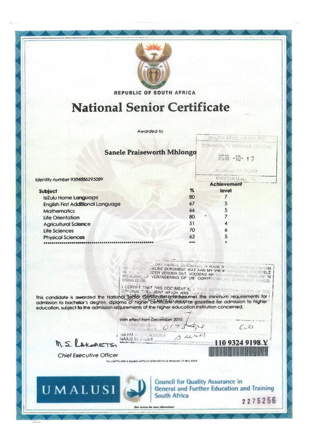 Certified matric certificate | PDF