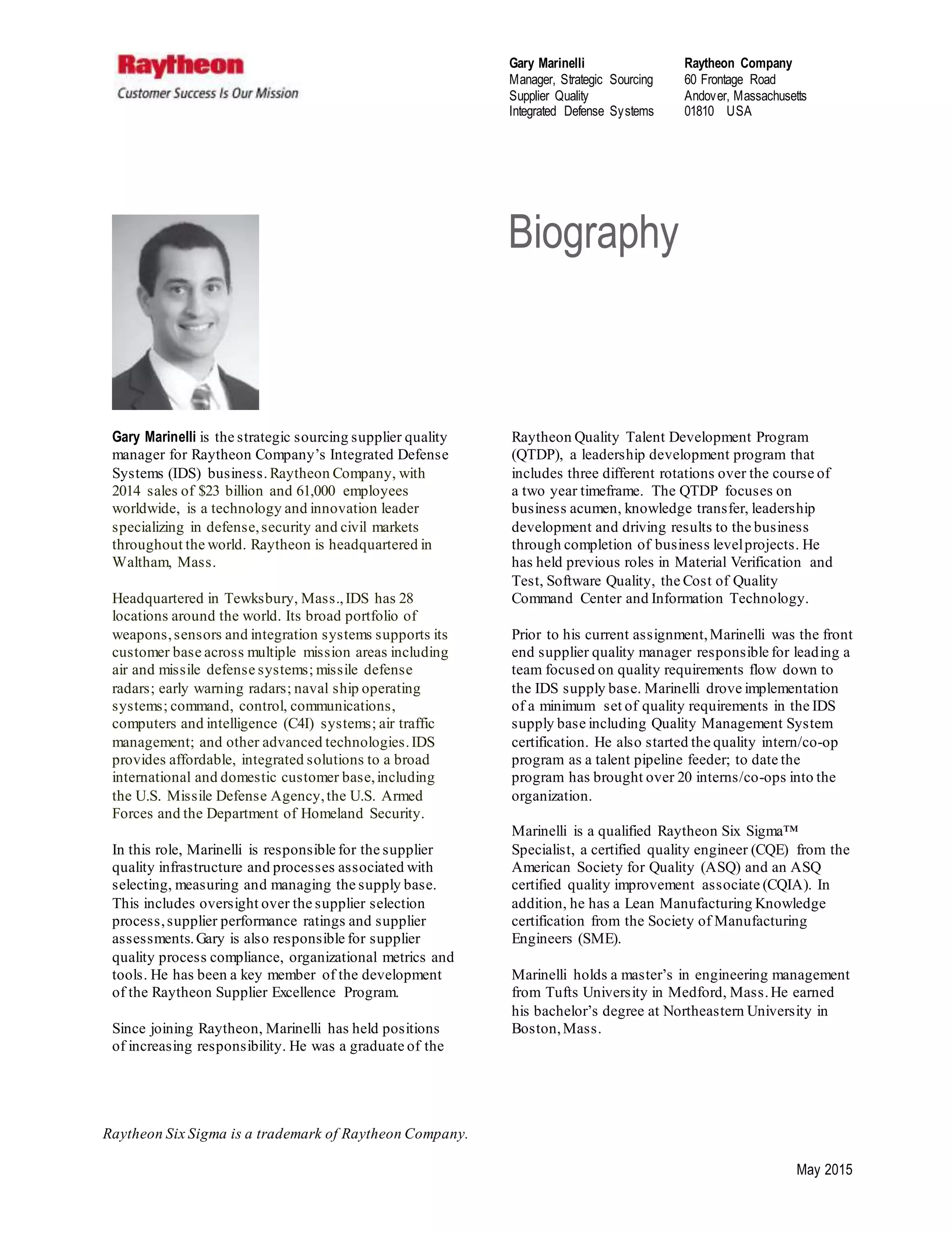 2015 Bio Gary Marinelli May 2015 | DOCX