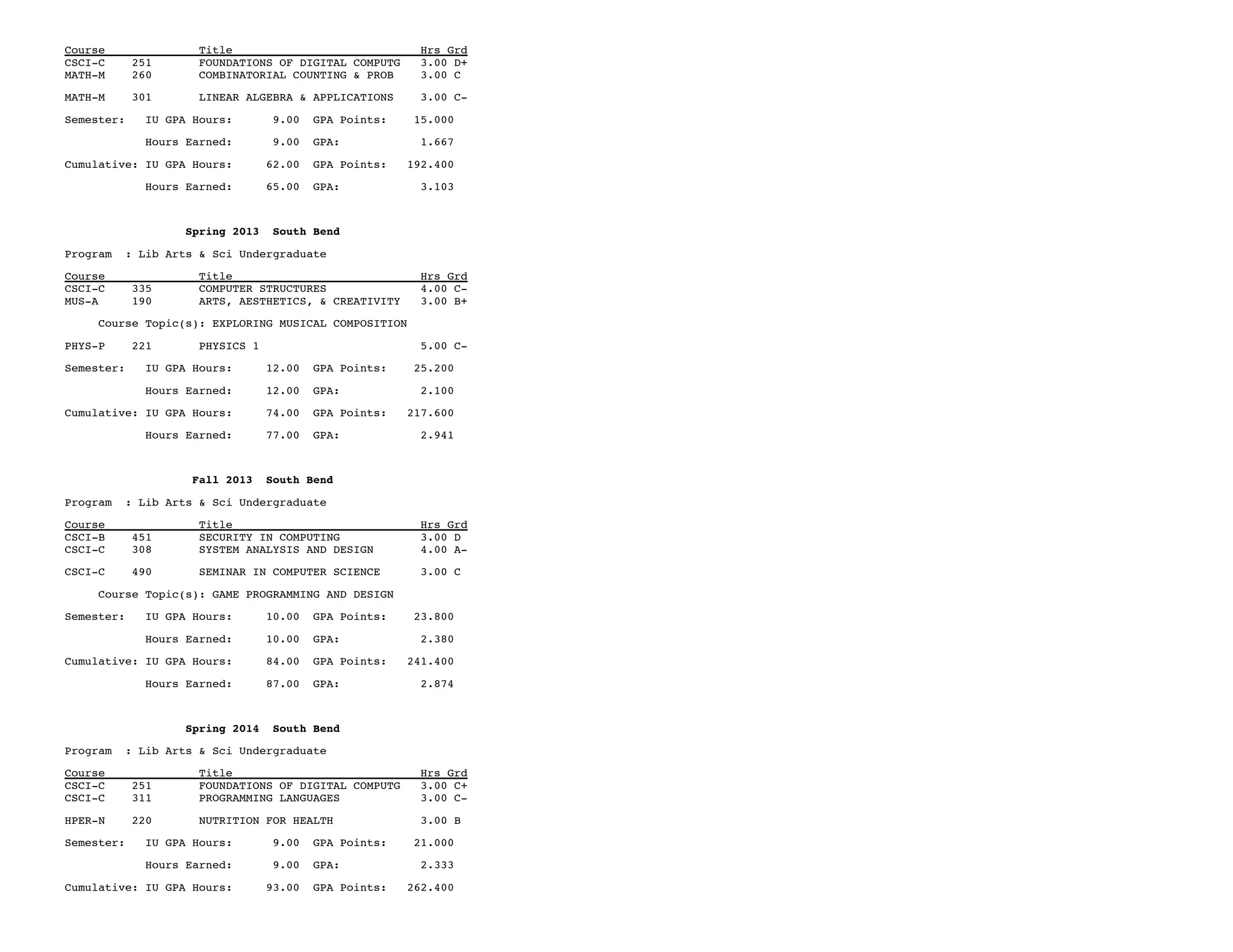 Unofficial Transcript | PDF