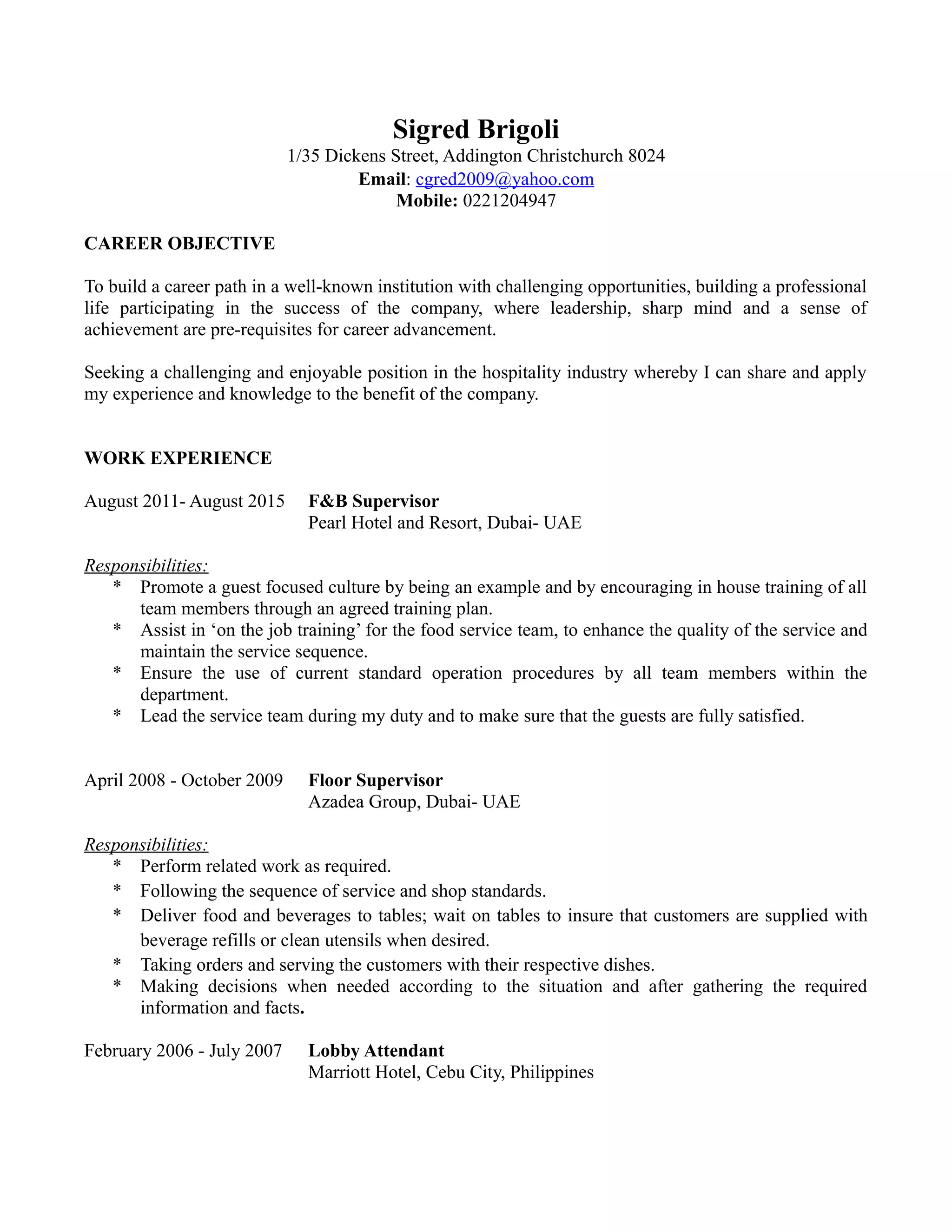 Sigred Brigoli CV | RTF