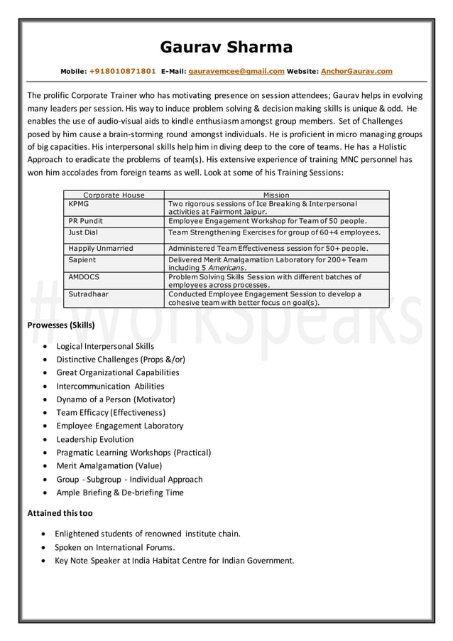 Gaurav Sharma Corporate Trainer Profile no bg | DOCX | Human Resources | Business