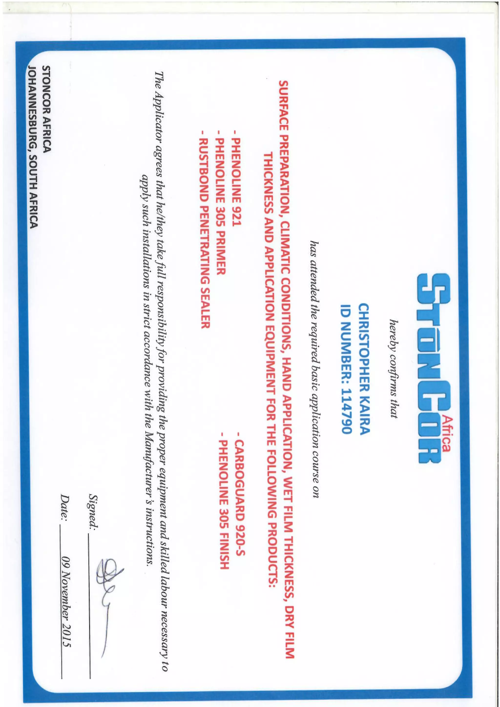 STONCOR CERTIFICATE | PDF