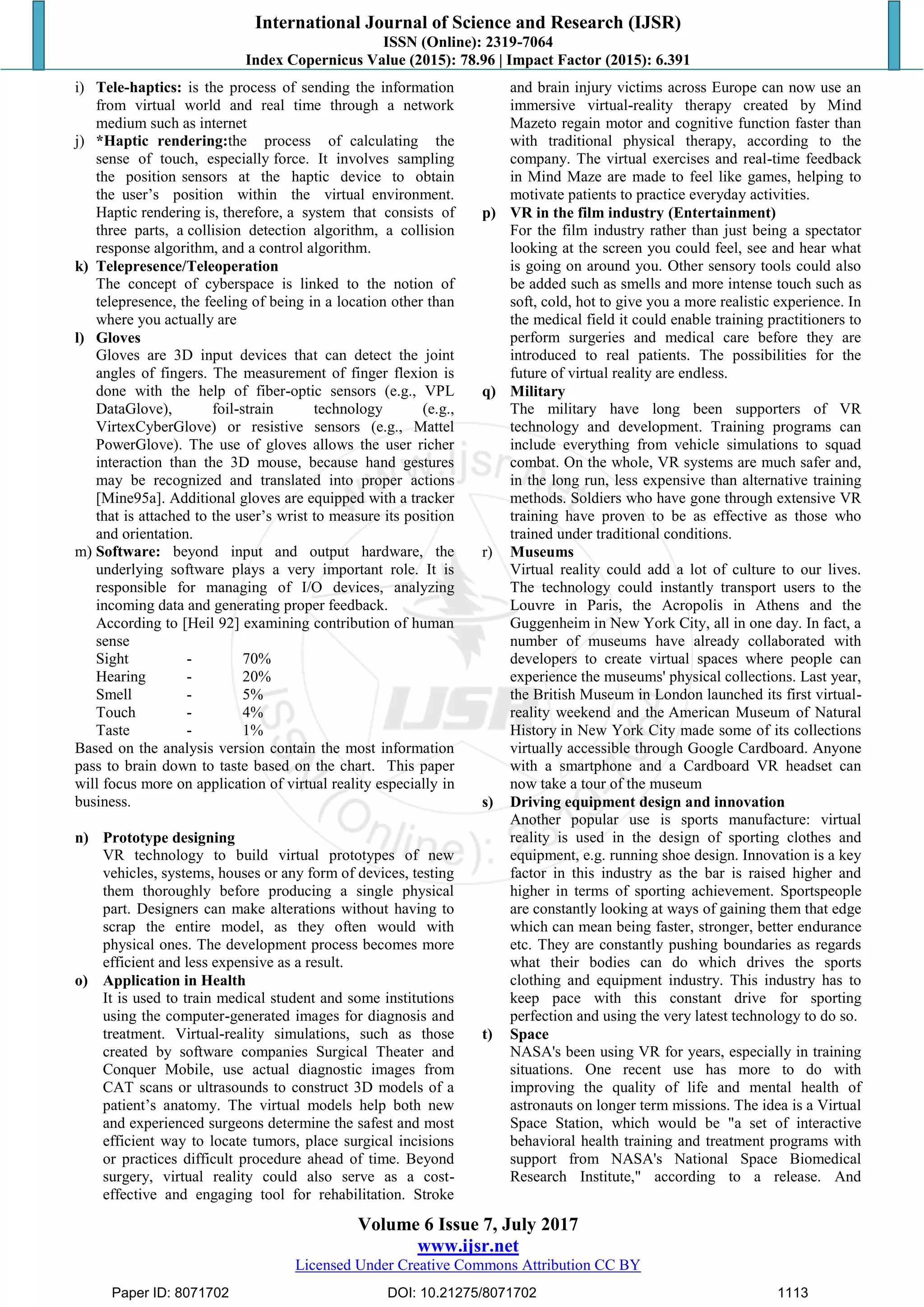 Virtual Reality (bring distant near) | PDF