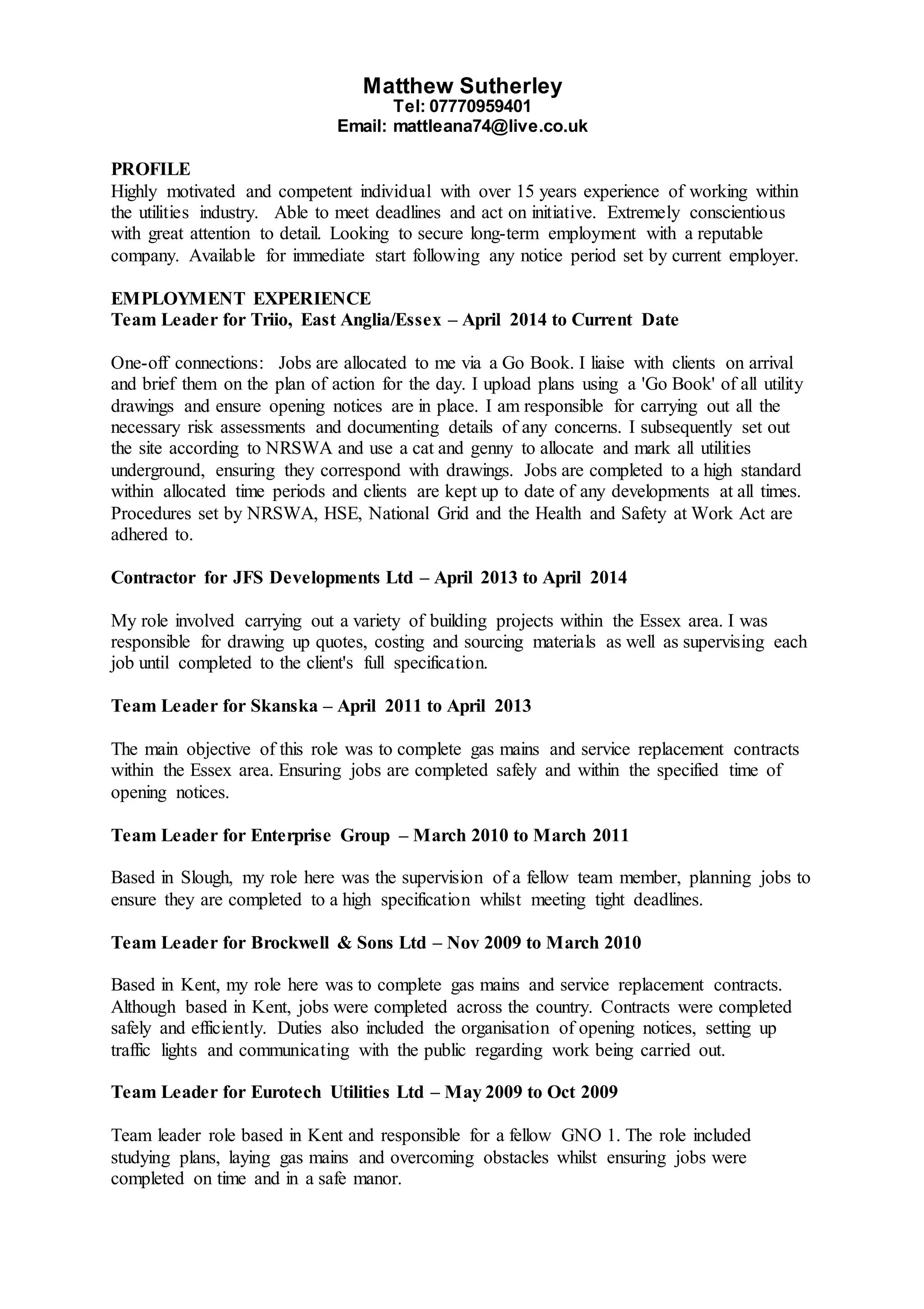 Matthew Sutherley CV | PDF