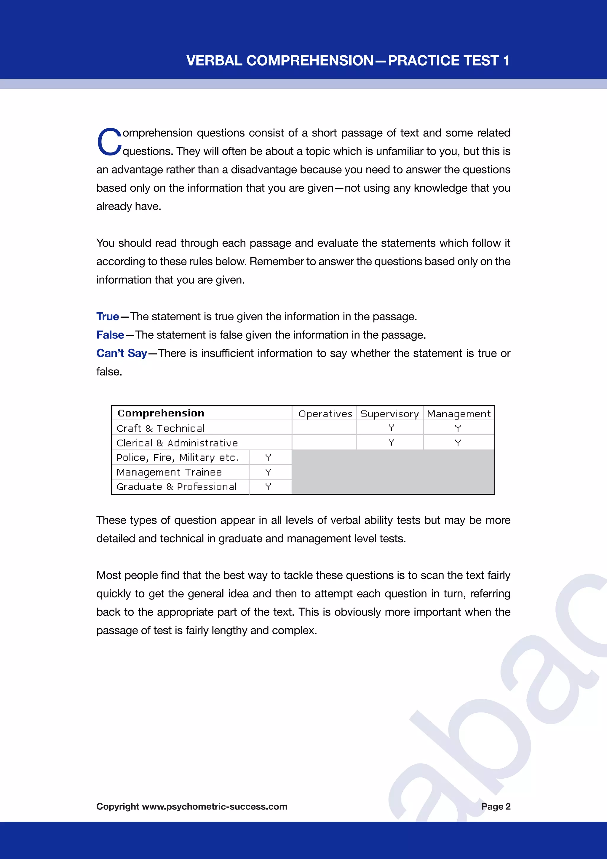 Psychometric Success Verbal Ability - Comprehension Practice Test 1 | PDF