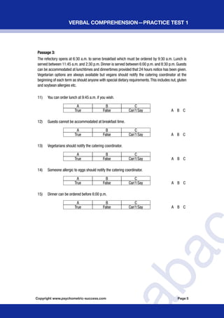 Psychometric Success Verbal Ability - Comprehension Practice Test 1 | PDF
