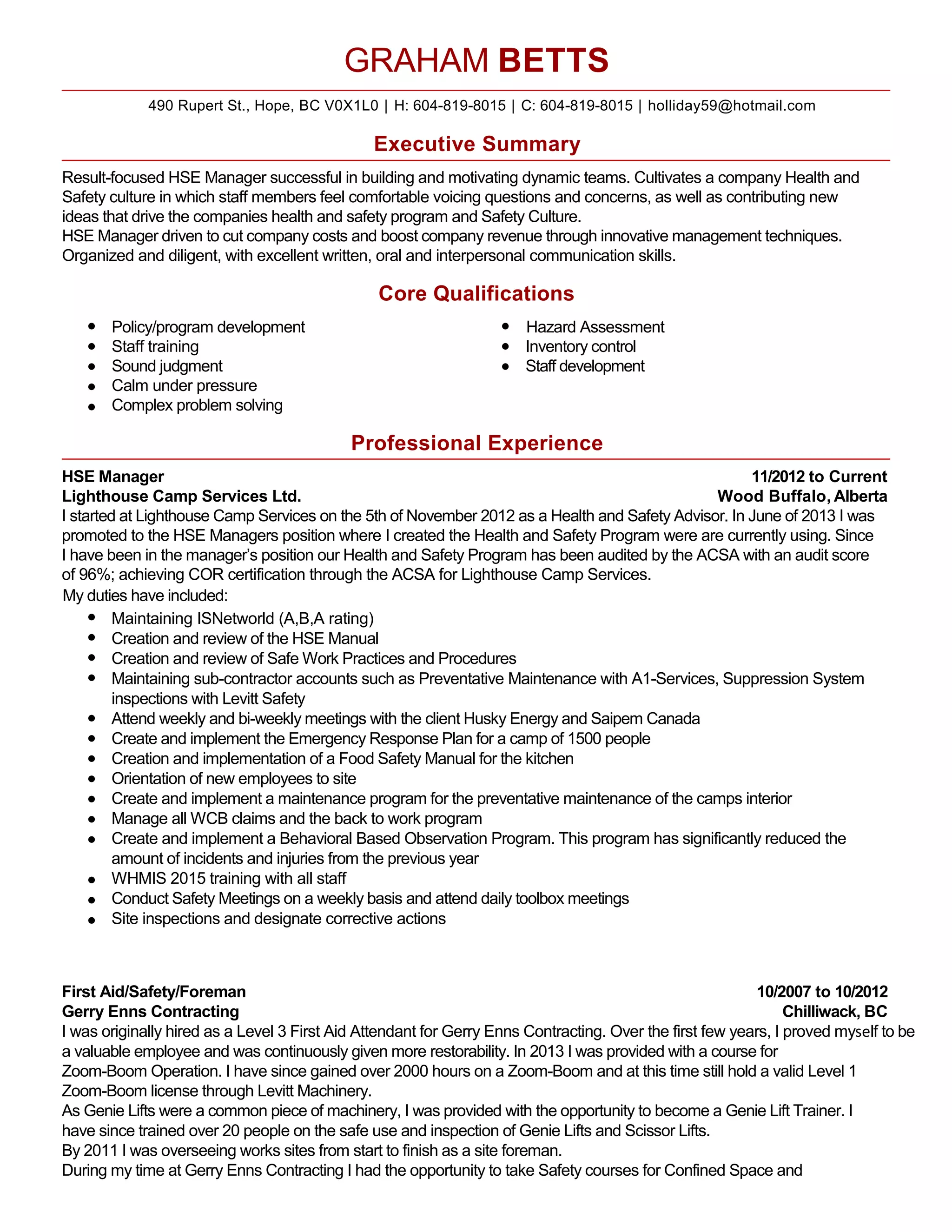 Graham Betts Resume | PDF