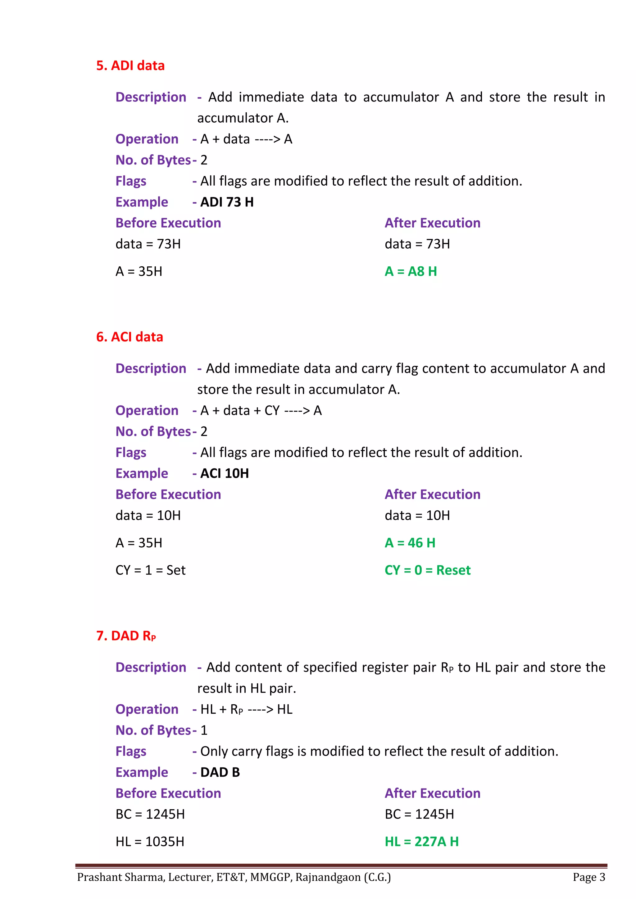 8085 arithmetic instructions | PDF
