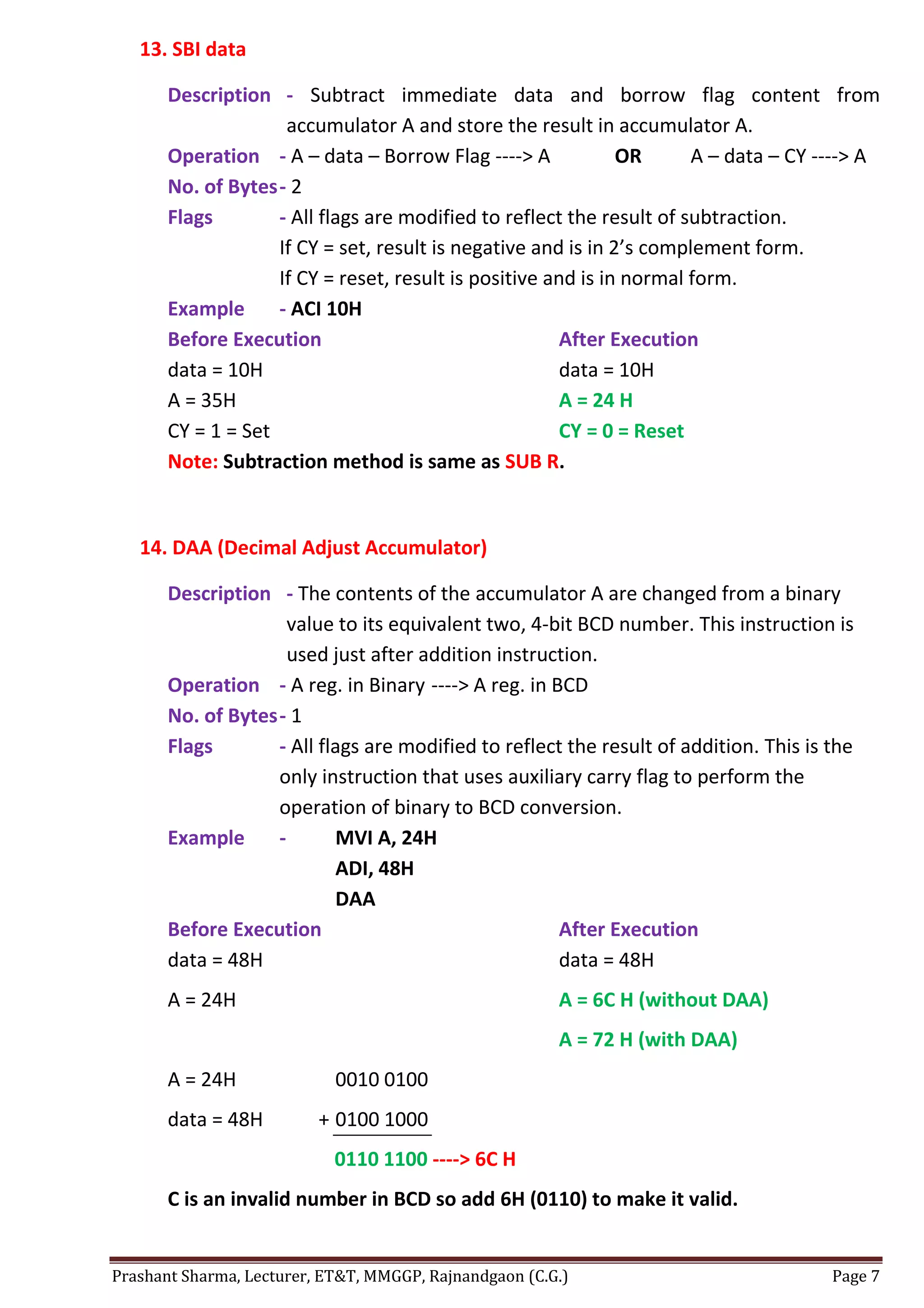 8085 arithmetic instructions | PDF