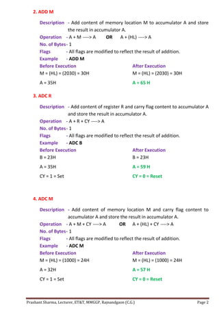 8085 arithmetic instructions | PDF