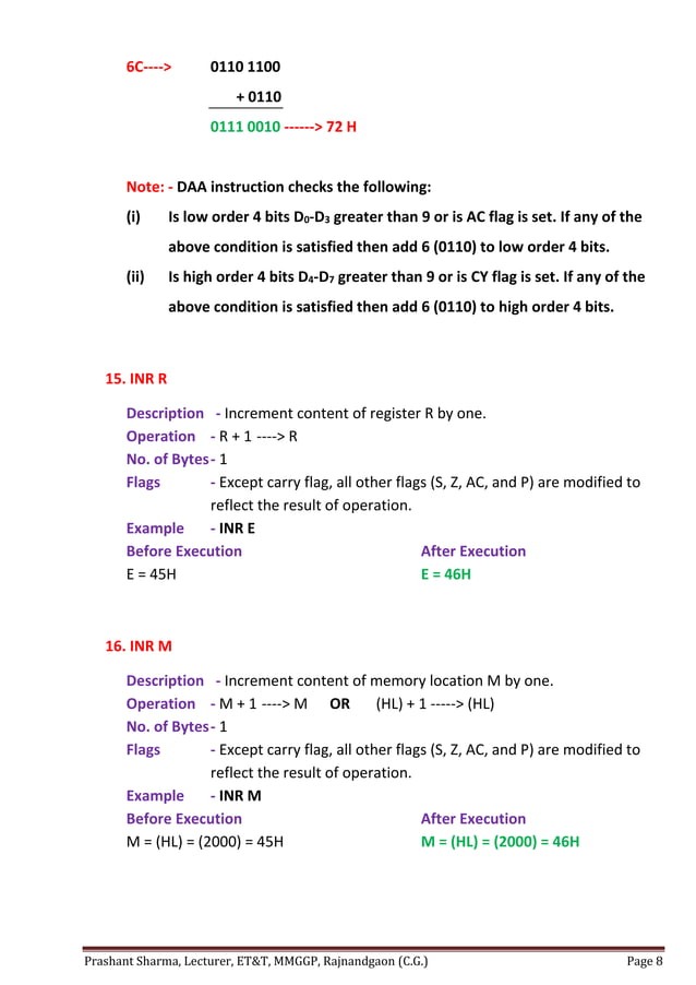 8085 arithmetic instructions | PDF