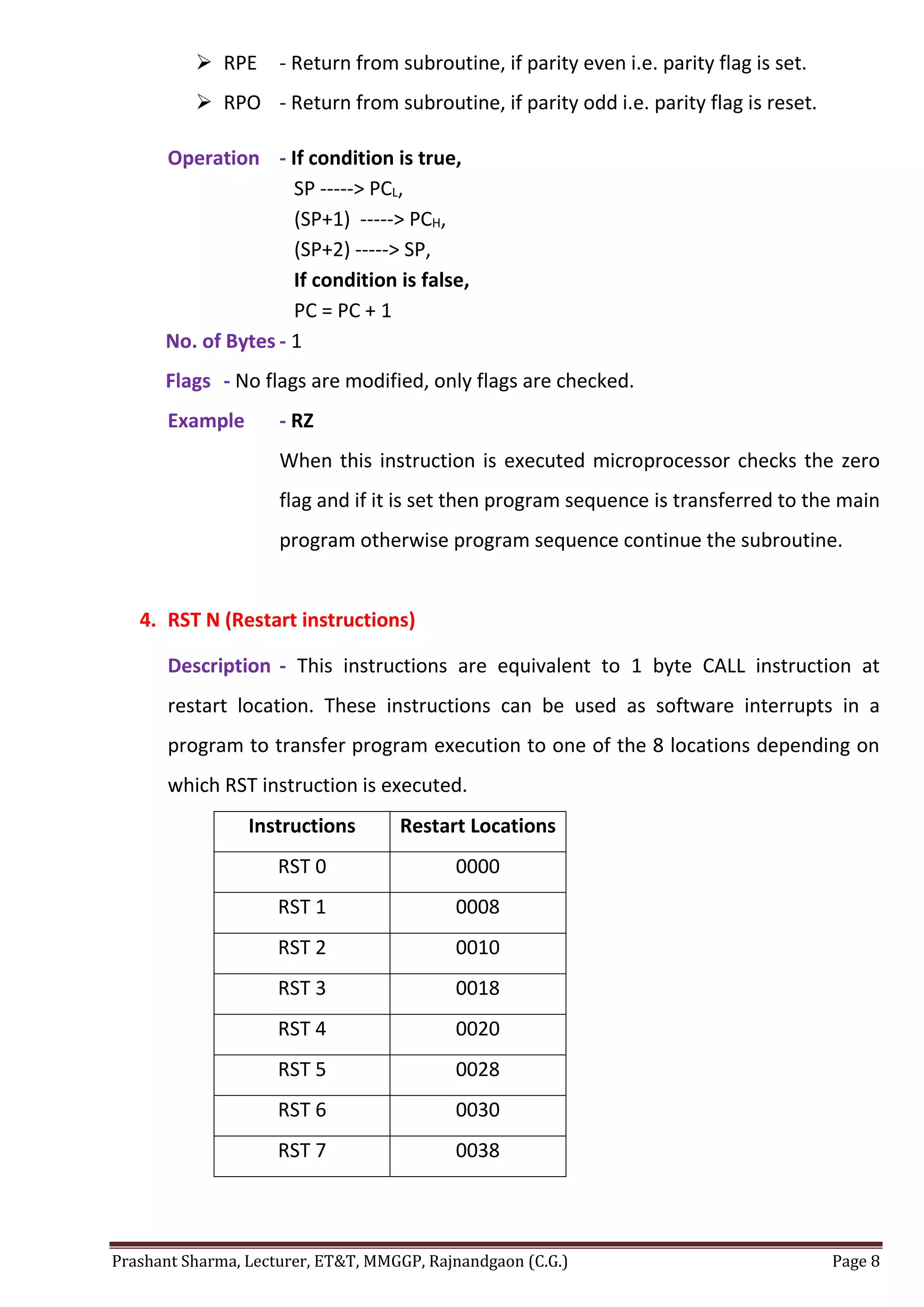 8085 branching instruction | PDF