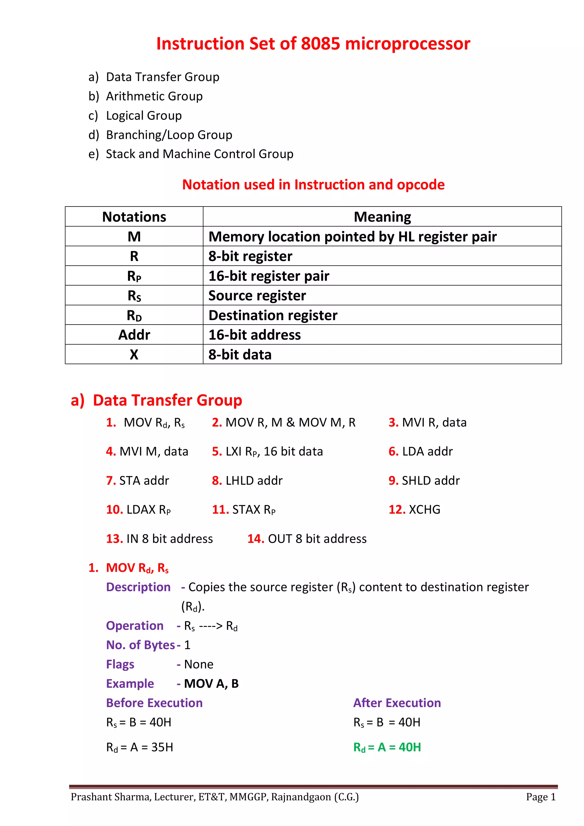 8085 data transfer instruction set | PDF