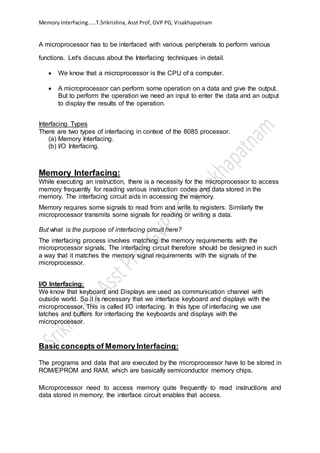 8085 interfacing with memory chips | DOCX