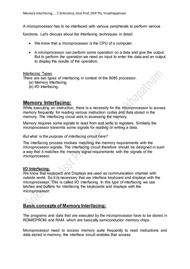 8085 interfacing with memory chips | DOCX | Data Storage and Warehousing | Computing