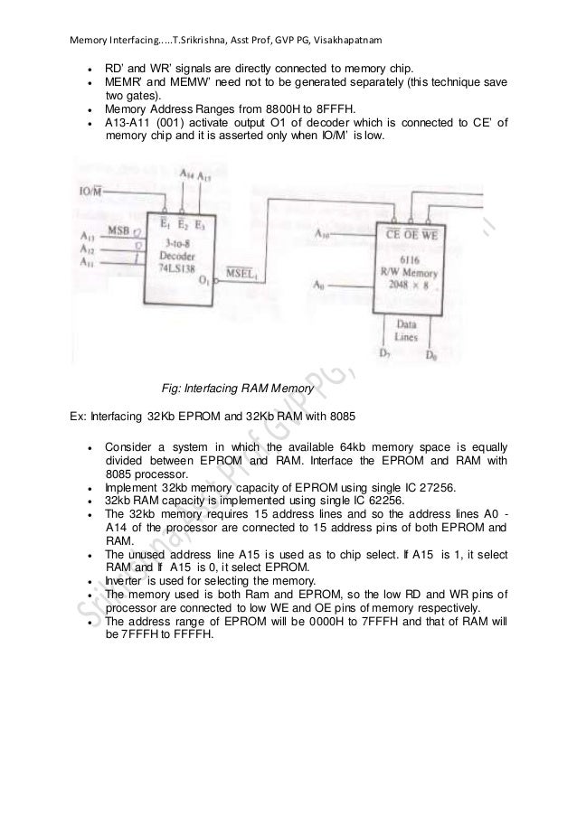 8085 Interfacing With Memory Chips