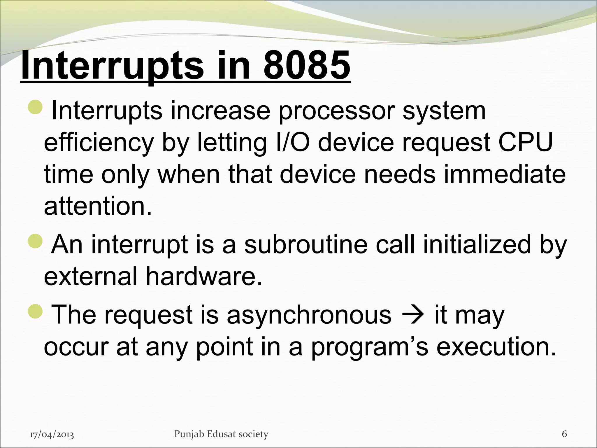 8085 interrupts | PPT | Operating Systems | Computer Software and Applications