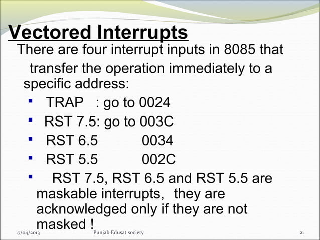 8085 interrupts | PPT | Operating Systems | Computer Software and Applications