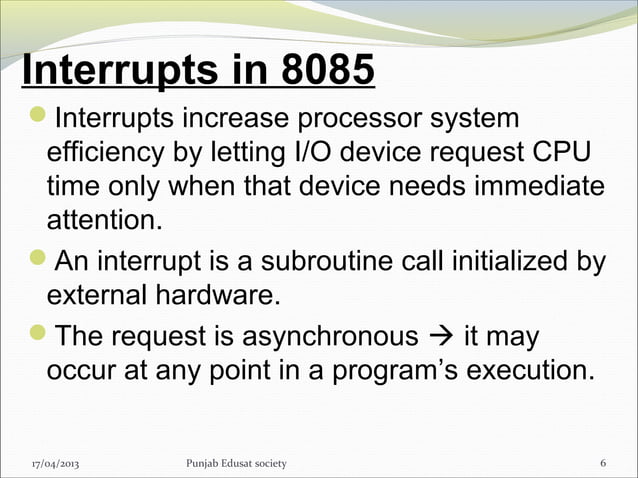 8085 interrupts | PPT | Operating Systems | Computer Software and Applications