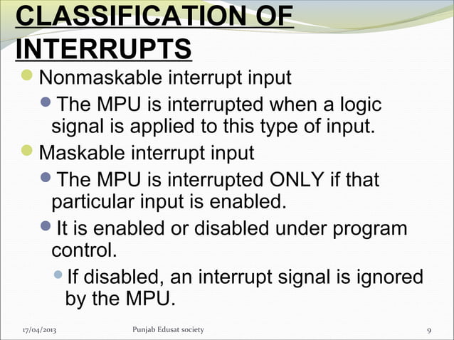 8085 interrupts | PPT | Operating Systems | Computer Software and Applications