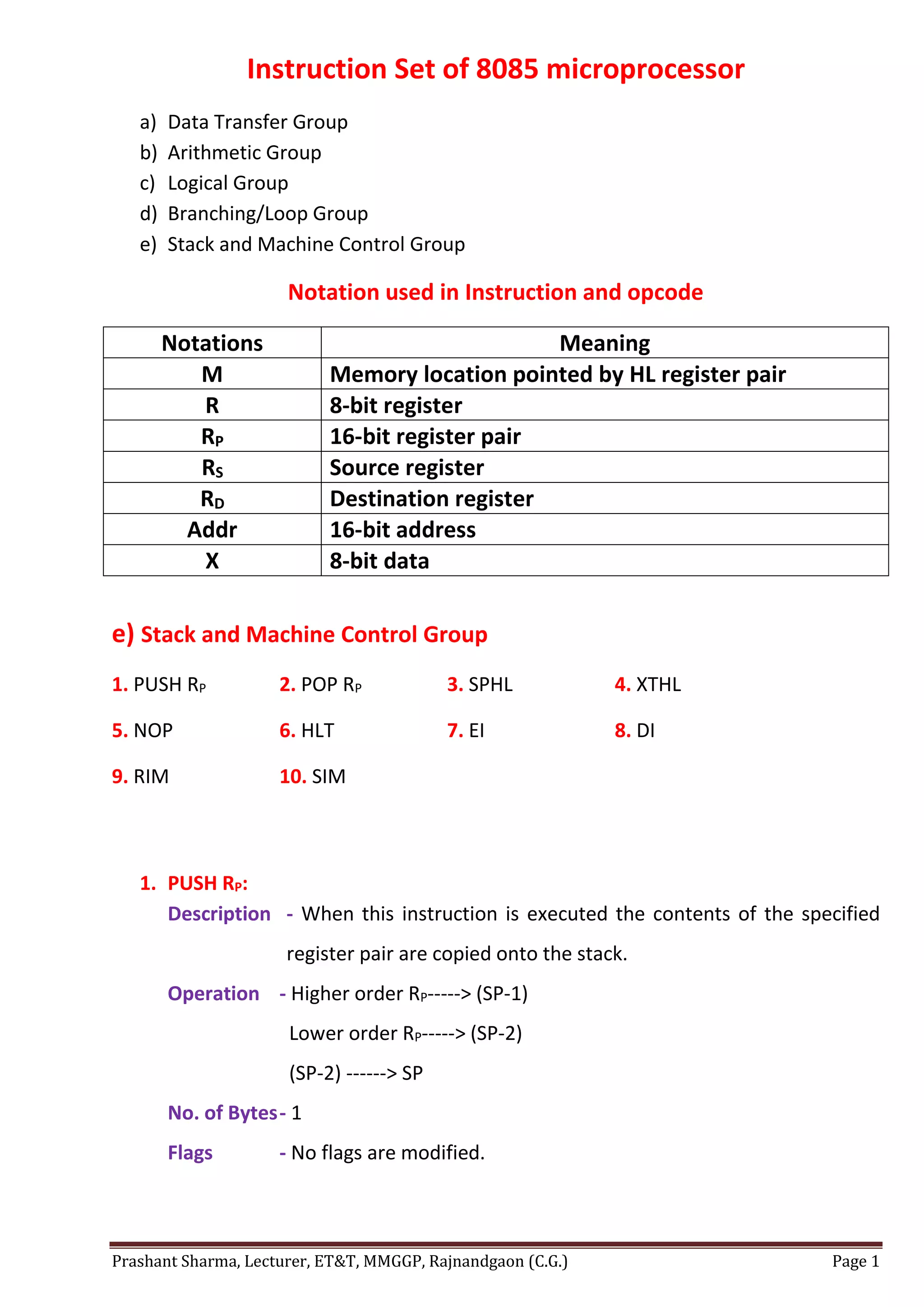 8085 stack & machine control instruction | PDF