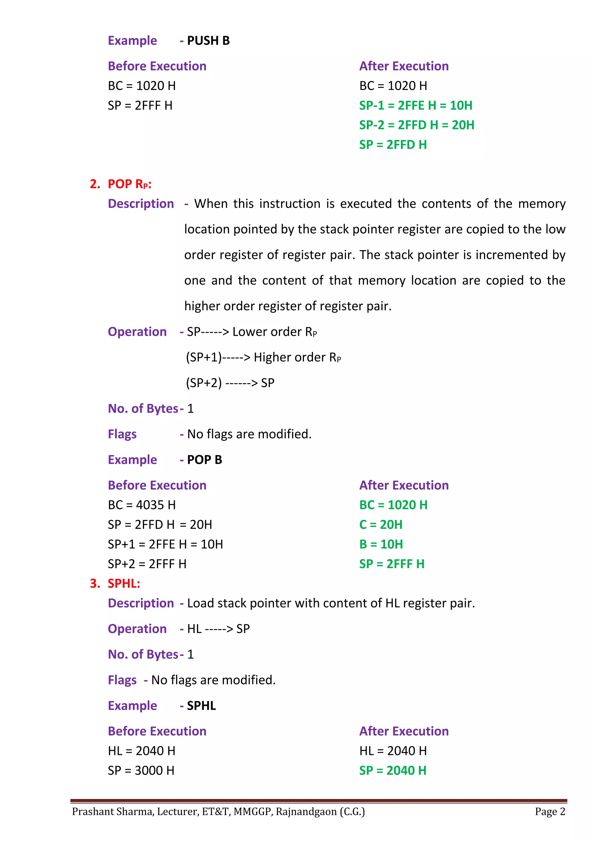 8085 stack & machine control instruction | PDF