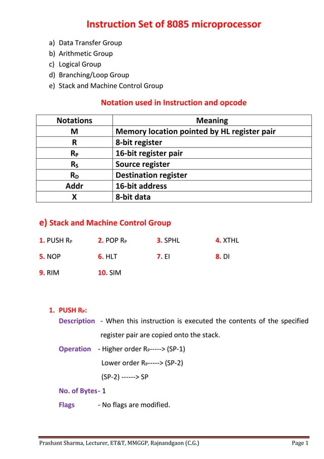 8085 stack & machine control instruction | PDF