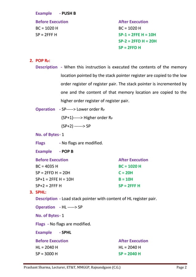 8085 stack & machine control instruction | PDF
