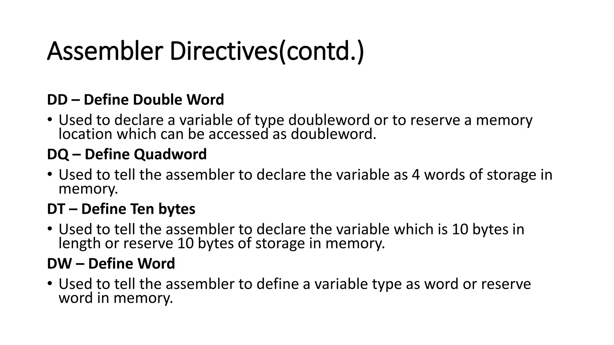 8086 microprocessor assembler directives.ppt